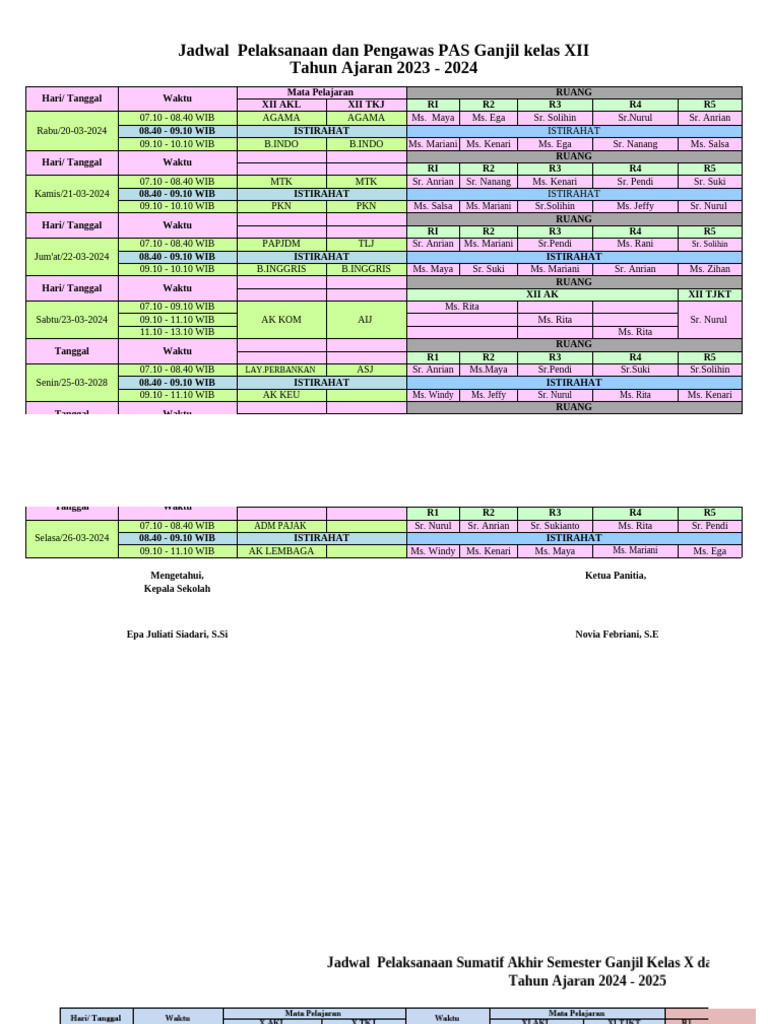 Jadwal Ujian PAS Ganjil Kelas XII 2023 | PDF