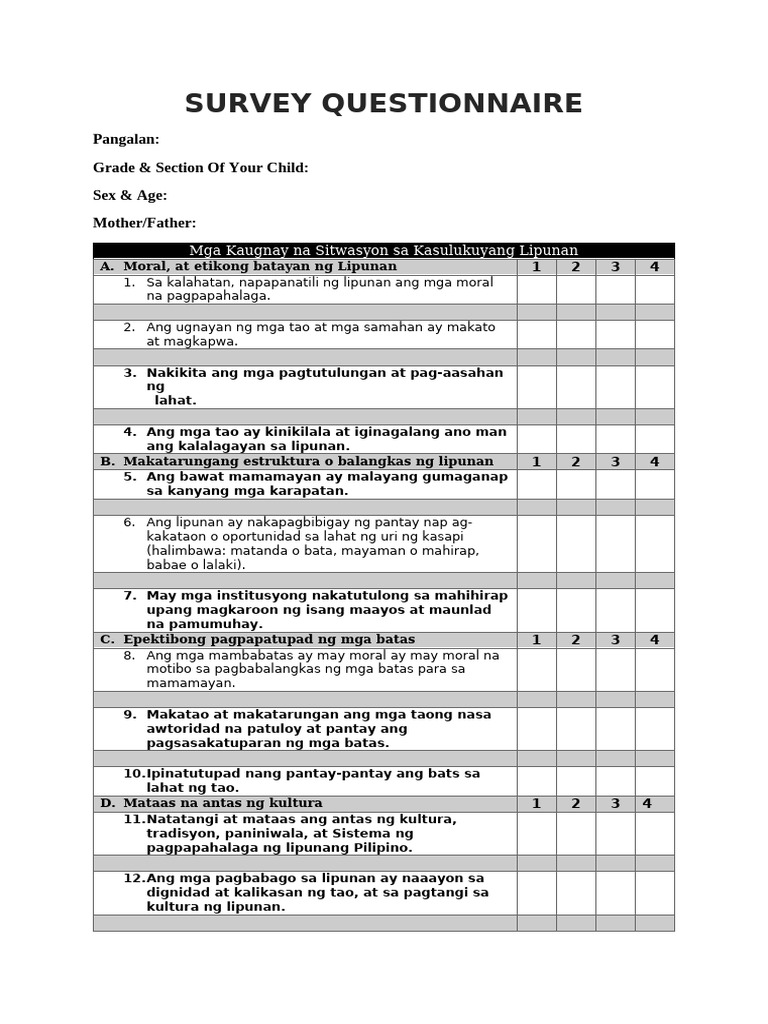 SURVEY QUESTIONNAIRES (1) | PDF