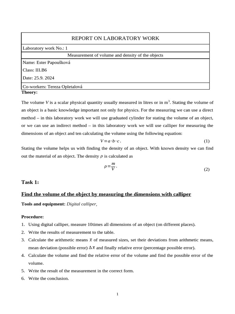 Lab_report_1 density copy | PDF | Volume | Density Lab_report_1 density copy | PDF | Volume | Density