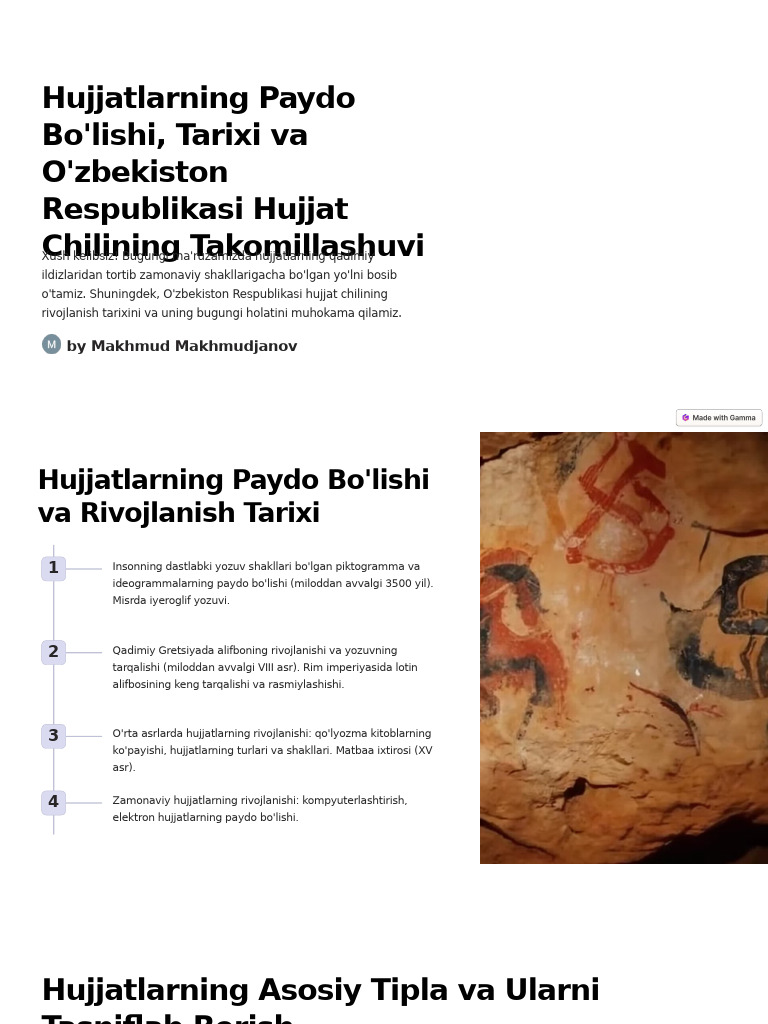 Hujjatlarning Paydo Bolishi Tarixi Va Ozbekiston Respublikasi Hujjat ...