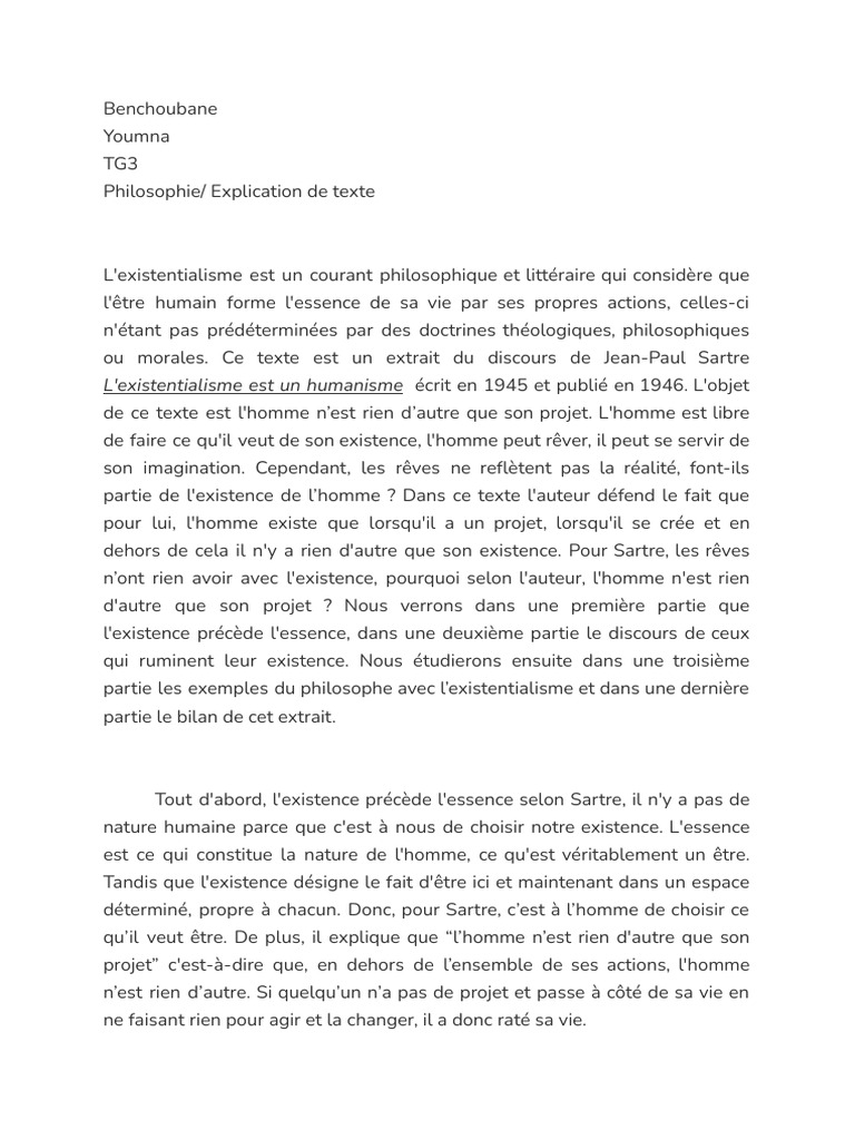 Explication de texte | PDF | Existentialisme | Essence (concept)