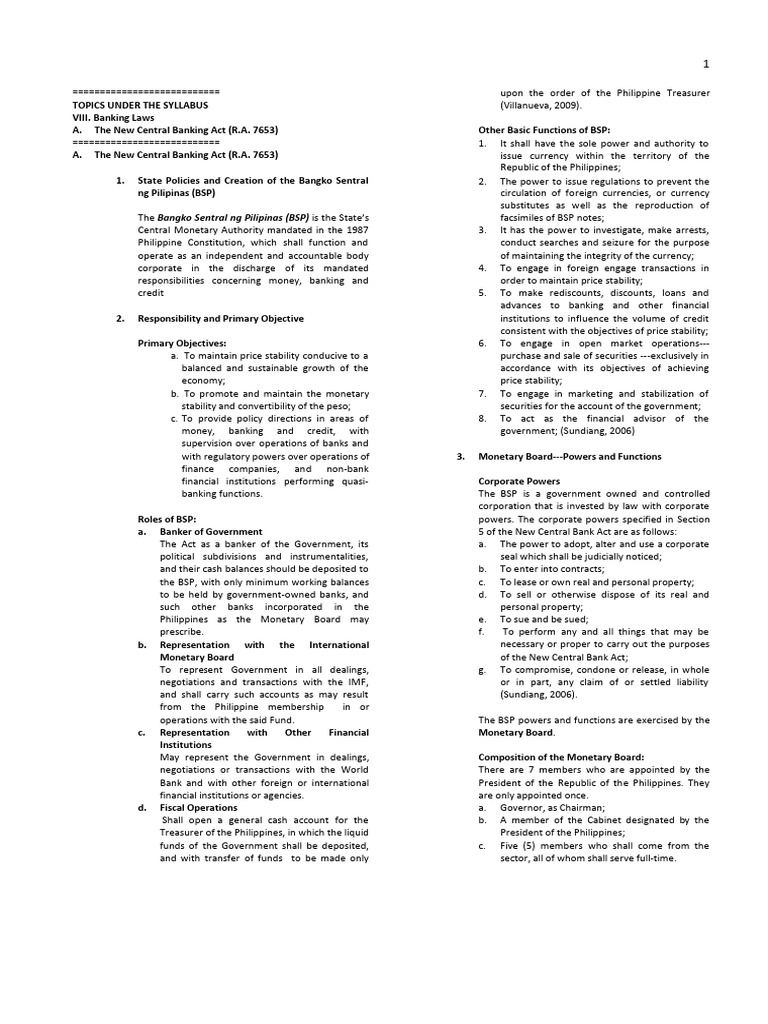 Overview of the New Central Banking Act | PDF | Liquidation | Banks