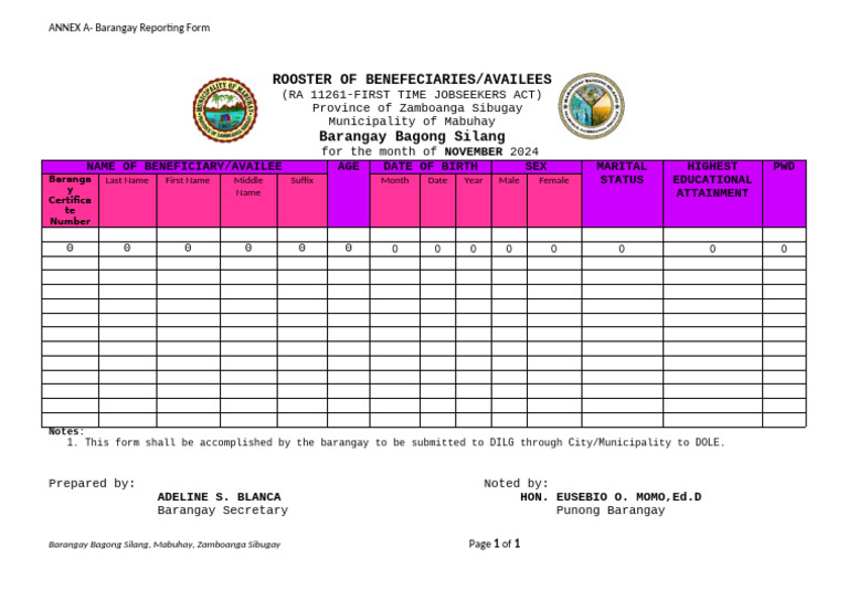 Barangay Reporting Form for Jobseekers | PDF