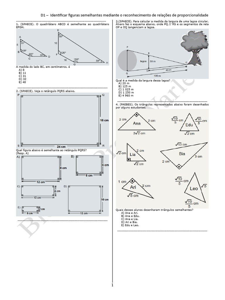 D1 - Identificar Figuras Semelhantes Mediante o Reconhecimento de ...