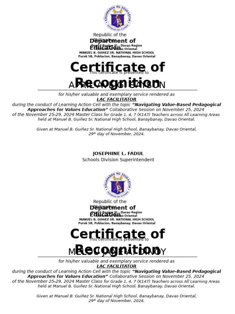 cert-for-LAC (1) | PDF | Human Communication | Education Theory