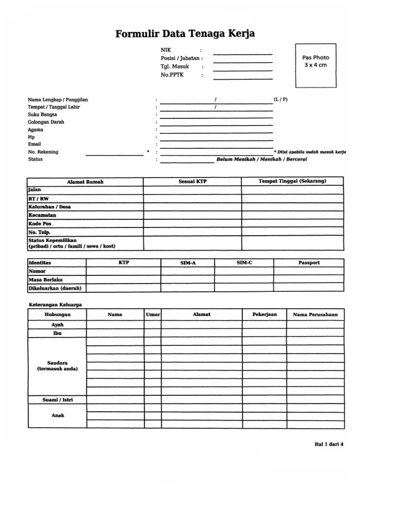 Formulir Data Tenaga Kerja | PDF