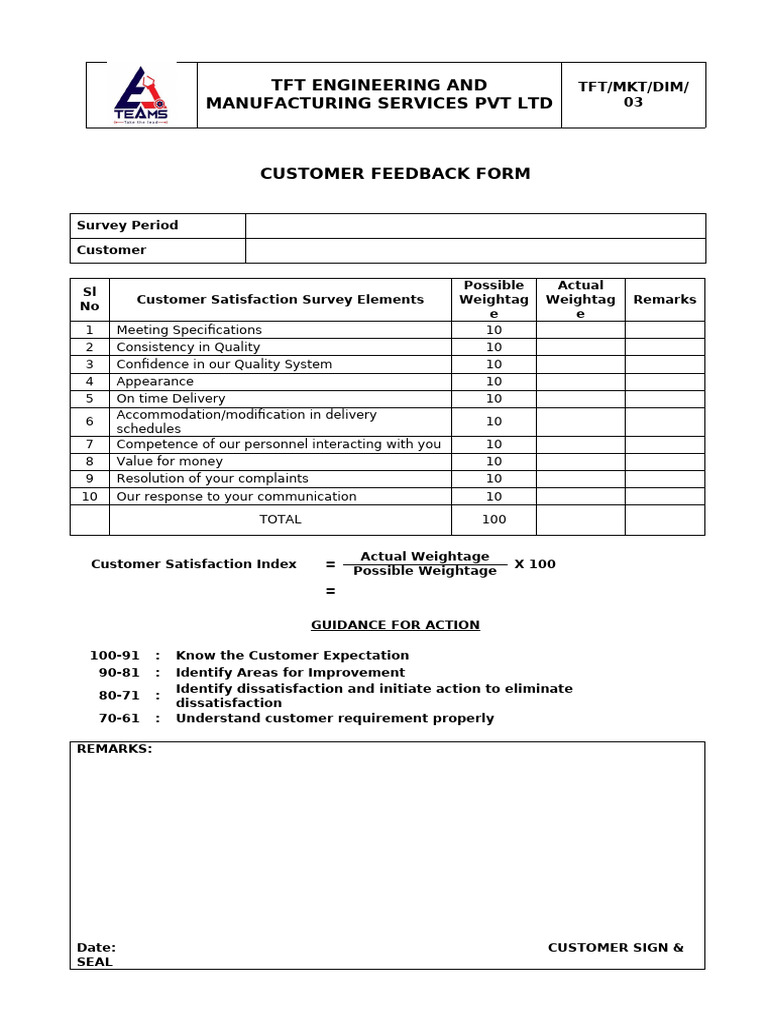 Customer Satisfaction Survey Form | PDF