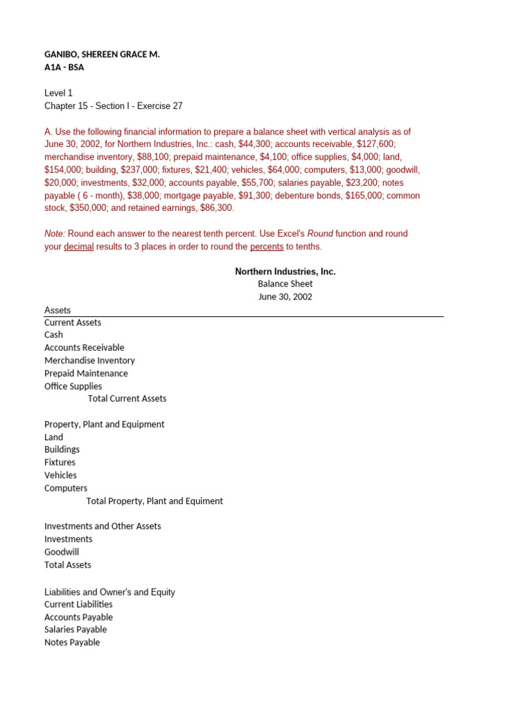 Exercise 1 Excel Pdf Balance Sheet Equity Finance