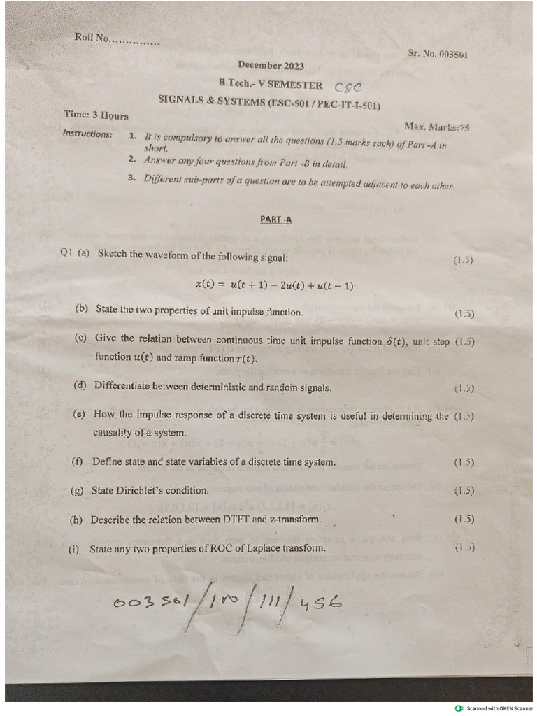 B. Tech. Vth Cse Semester Dec. 2023 | PDF