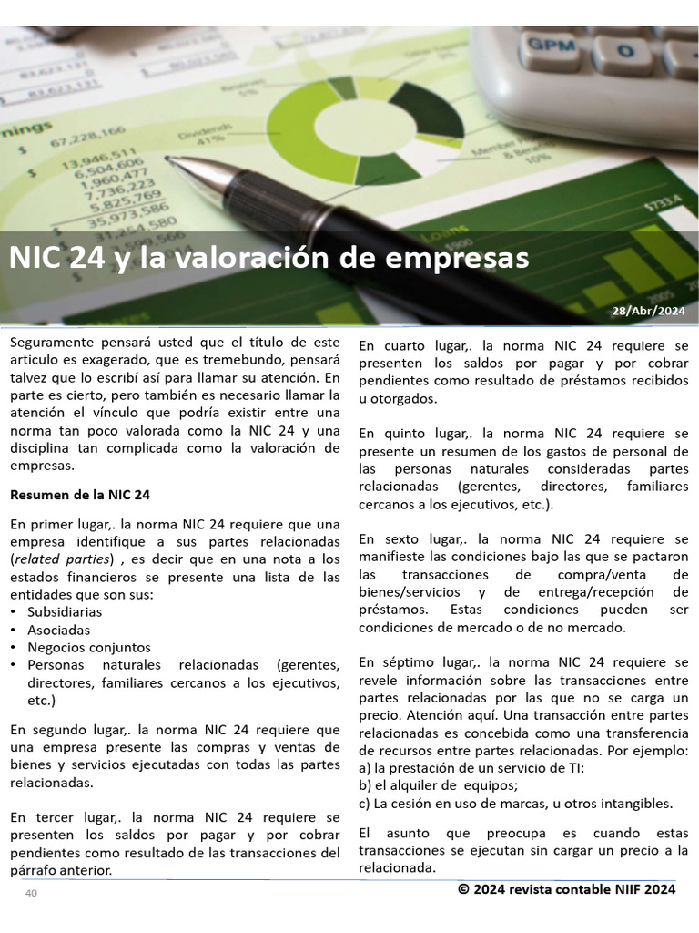Articulo NIC 24 y la valoracion de empresas | PDF | Business ...