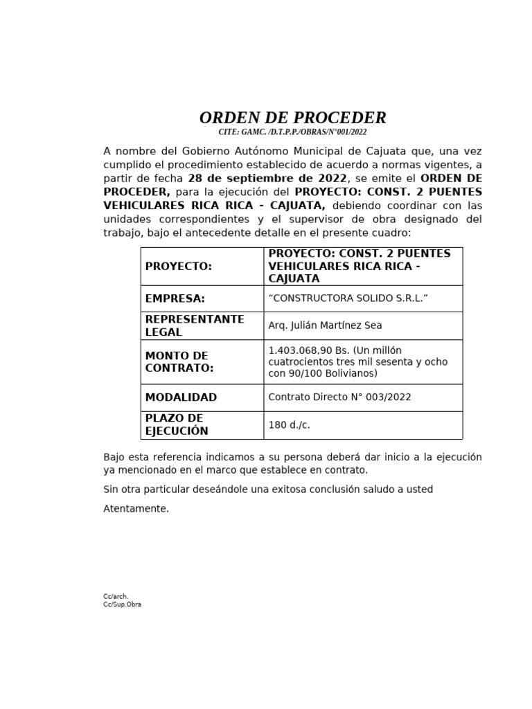 Orden de Proceder | PDF