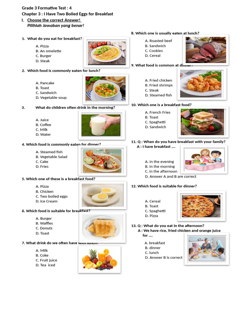 Grade 3 Formative Test 4 Chapter 3 | PDF | Lunch | Pancake