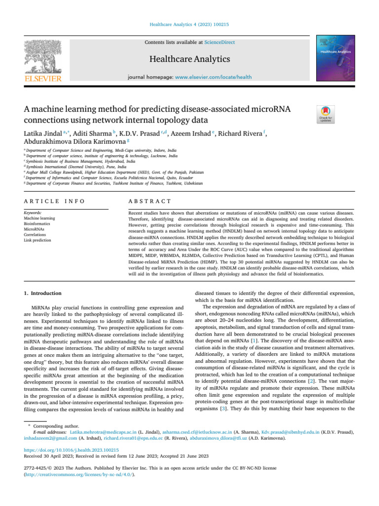 A Machine Learning Method for Predicting Disease-Associated MicroRNA | PDF | Receiver Operating ...
