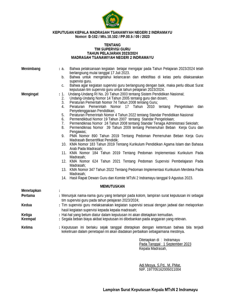 SK Supervisi 2023-2024-1 | PDF