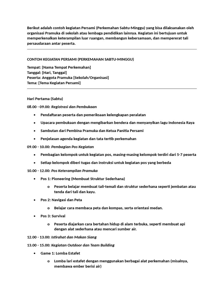 Contoh Kegiatan Persami | PDF
