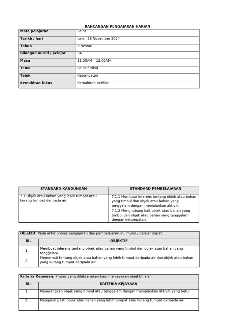 RPH Ketumpatan | PDF