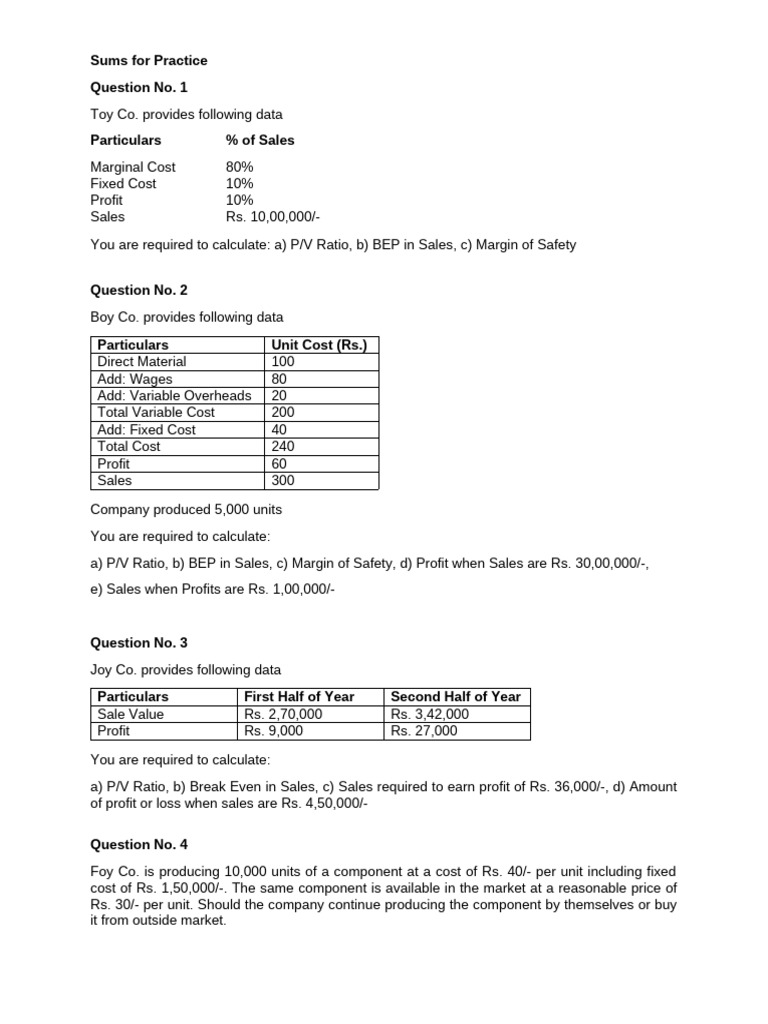 Sums for Practice | PDF | Business Economics | Economics