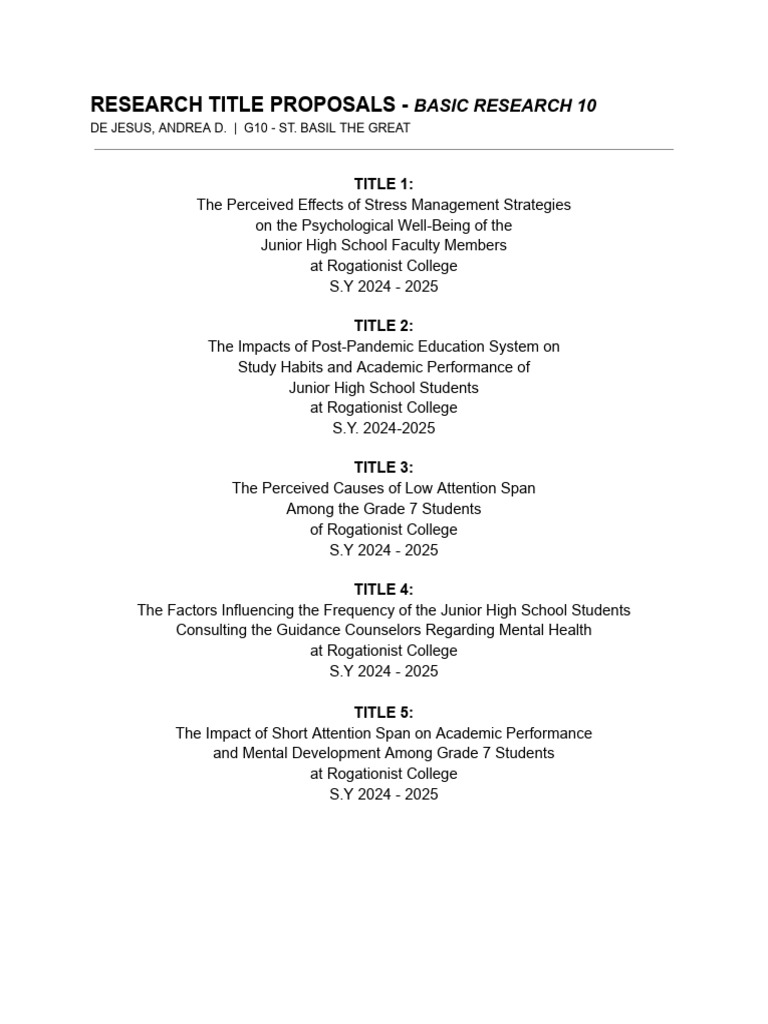 Research Title Proposals - Basic Research 10 | PDF