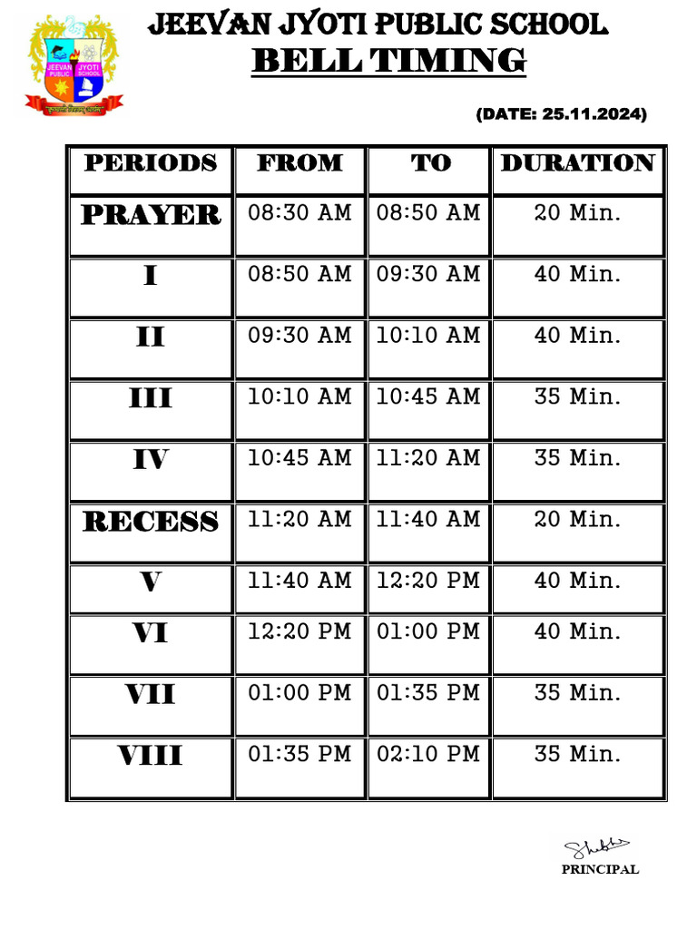 Bell Timing November 2024 - 25 | PDF