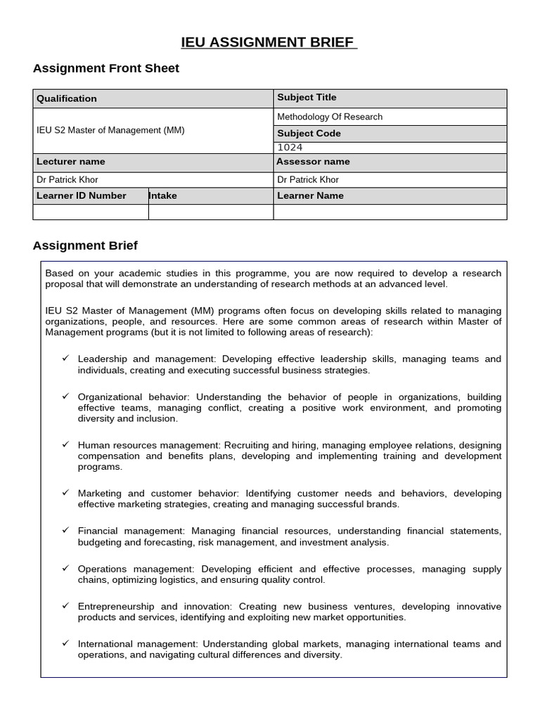 Master of Management Research Proposal Guide | PDF | Methodology | Business