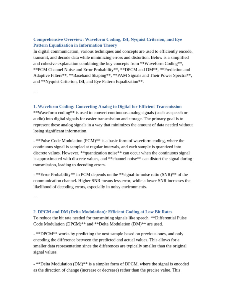 Waveform_Coding_and_ISI_Overview | PDF | Sampling (Signal Processing) | Modulation