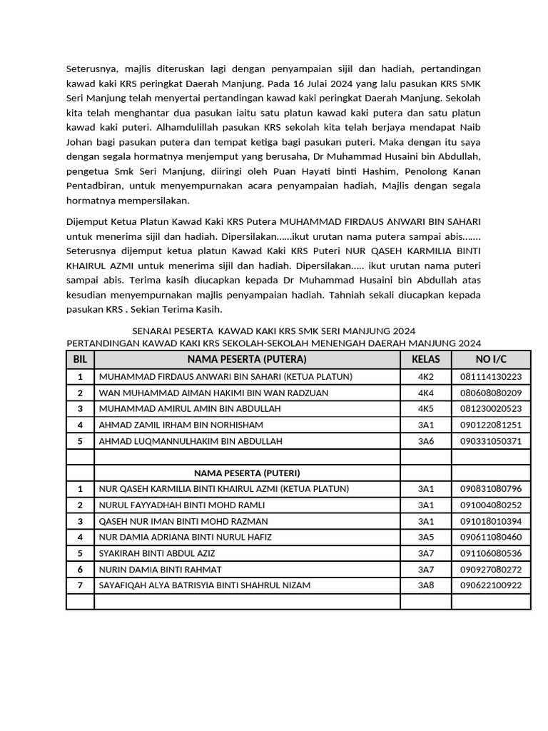 SKRIP PENYAMPAIAN HADIAH BICARA BERIRAMA 2024 | PDF