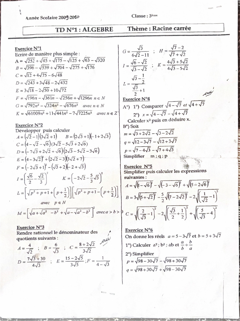 Exo Racine Carrée 3e | PDF