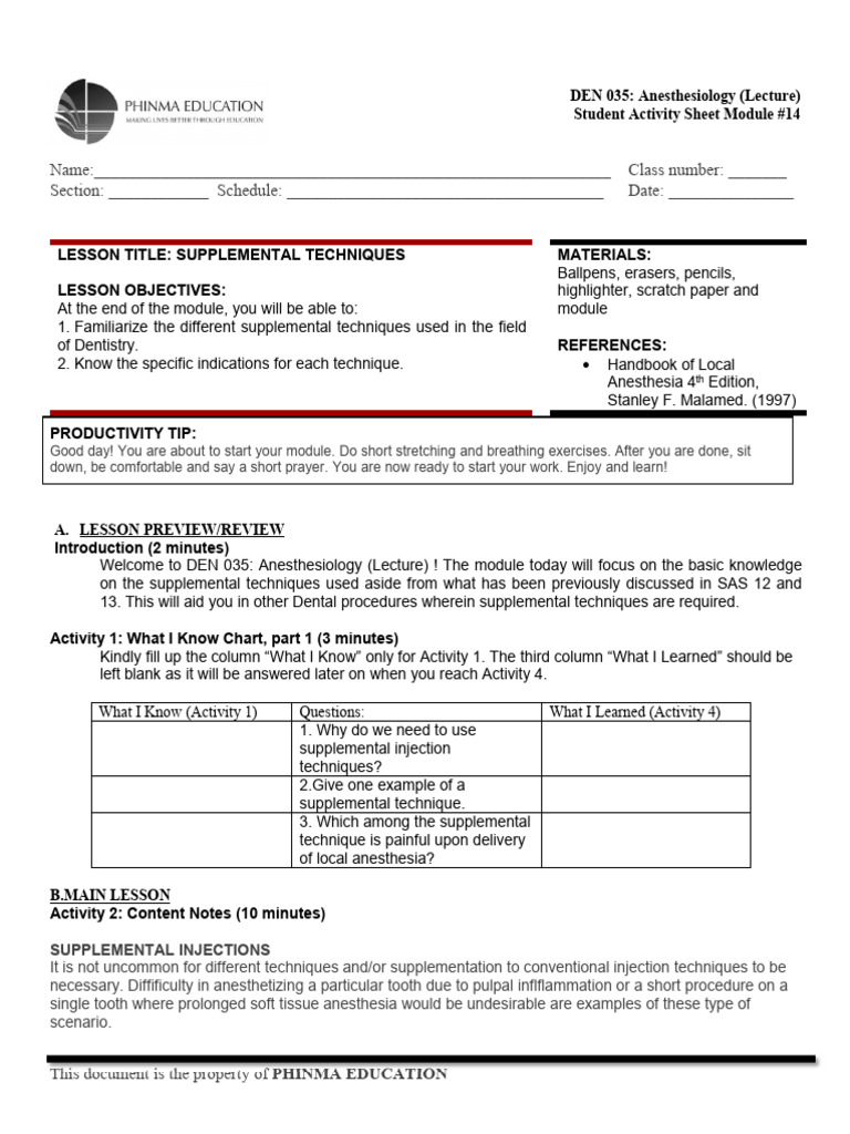 Sas Module 14- Den 035 | PDF | Anesthesia | Injection (Medicine)