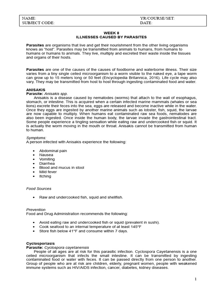WEEK 8 9 Module Illnesses Caused by Parasite and Food Toxins | PDF | Food Allergy | Allergy