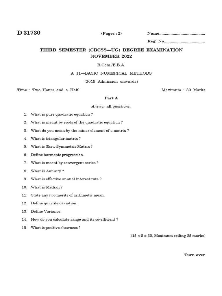 BCM Bba Nov 22 Basic Numerical Methods 2019 | PDF | Mean | Matrix (Mathematics)