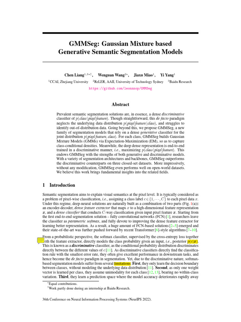 1_2022_NeurlPS_GMMSeg Gaussian Mixture based Generative Semantic Segmentation Models | PDF ...