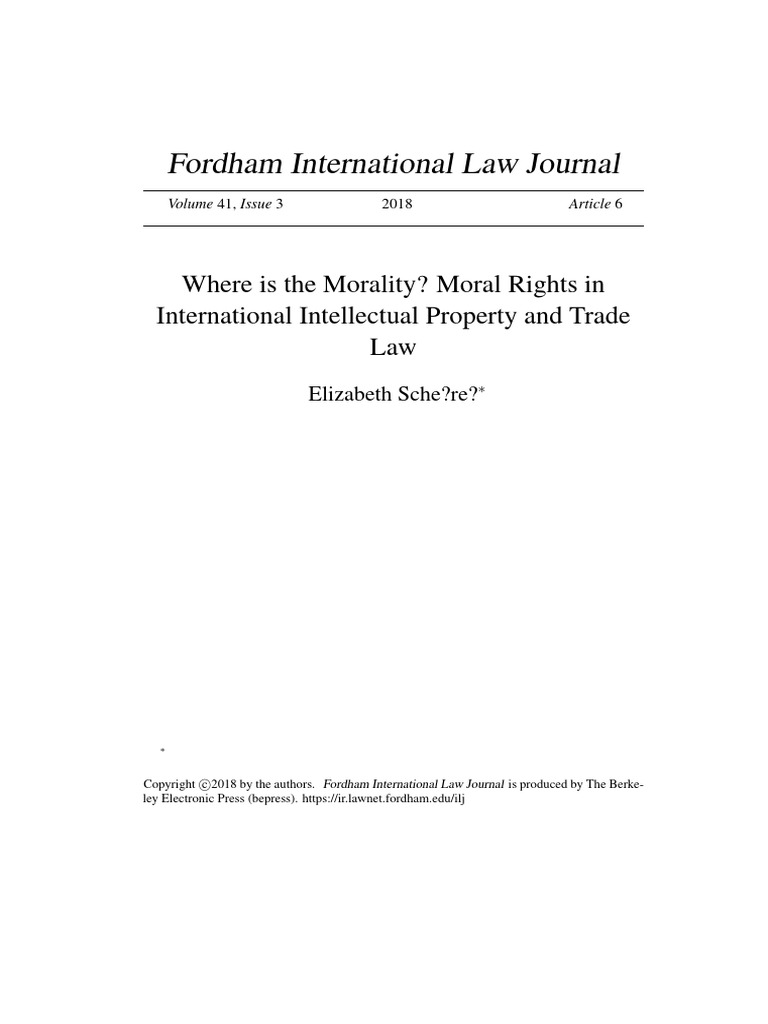 ESSAY Where Is The Morality - Moral Rights in International ...