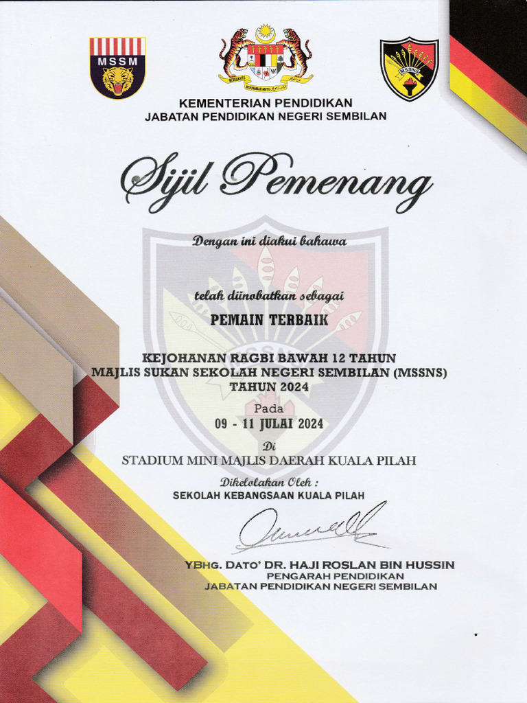 Sijil Kejohanan Rugby N9 2024 | PDF