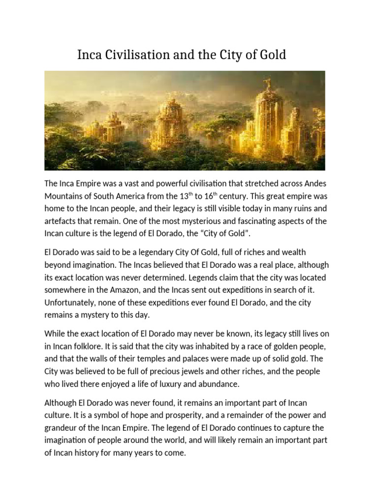 Inca Civilization and El Dorado Legend | PDF