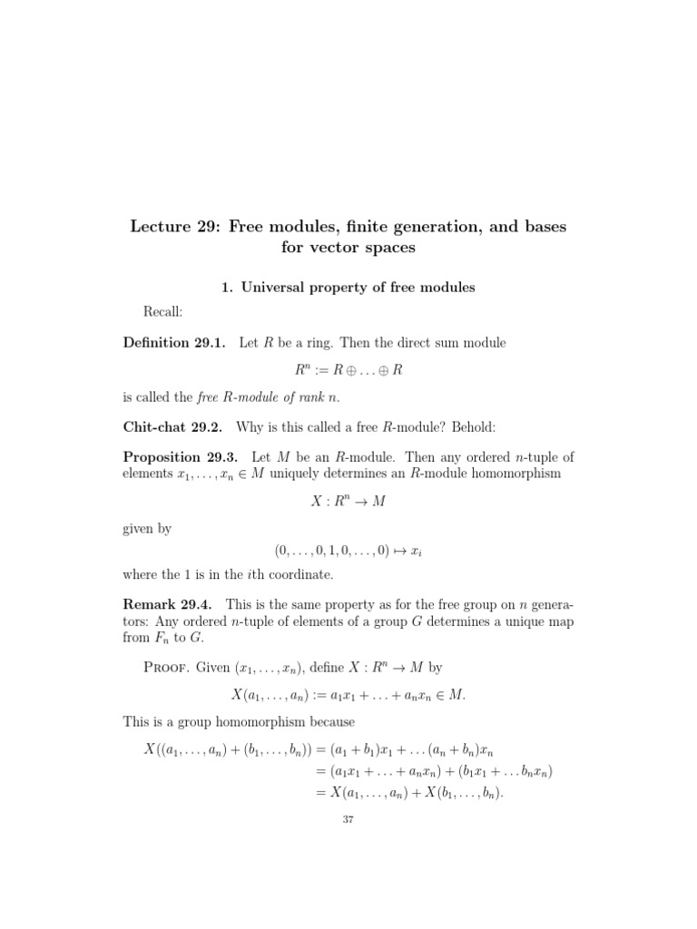Free Modules Lecture Note | PDF | Basis (Linear Algebra) | Module (Mathematics)