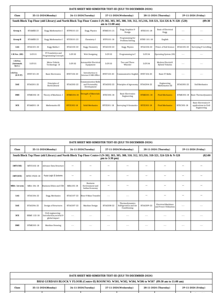 Revised Date Sheet for Batch-2023 & 2024 (MST-III) | PDF | Engineering | Physical Sciences