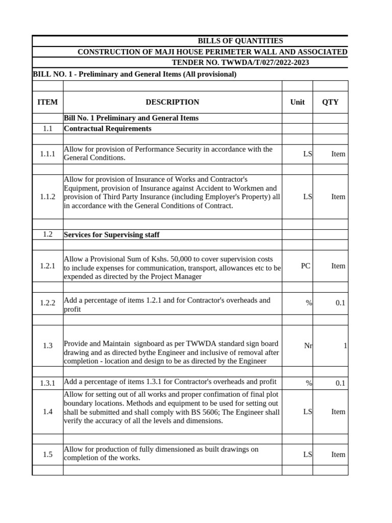 27vi Perimeter Wall BoQ - XLSX BLANK | PDF | Concrete | Civil Engineering