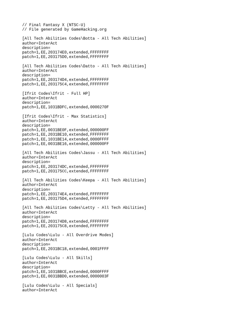 Final Fantasy X Cheat Codes Guide | PDF | Final Fantasy | Role Playing ...