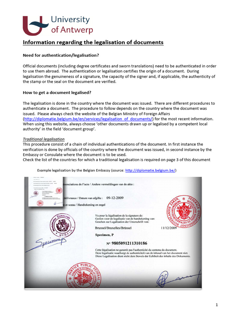 Legalisation Process at Belgian Embassy | PDF