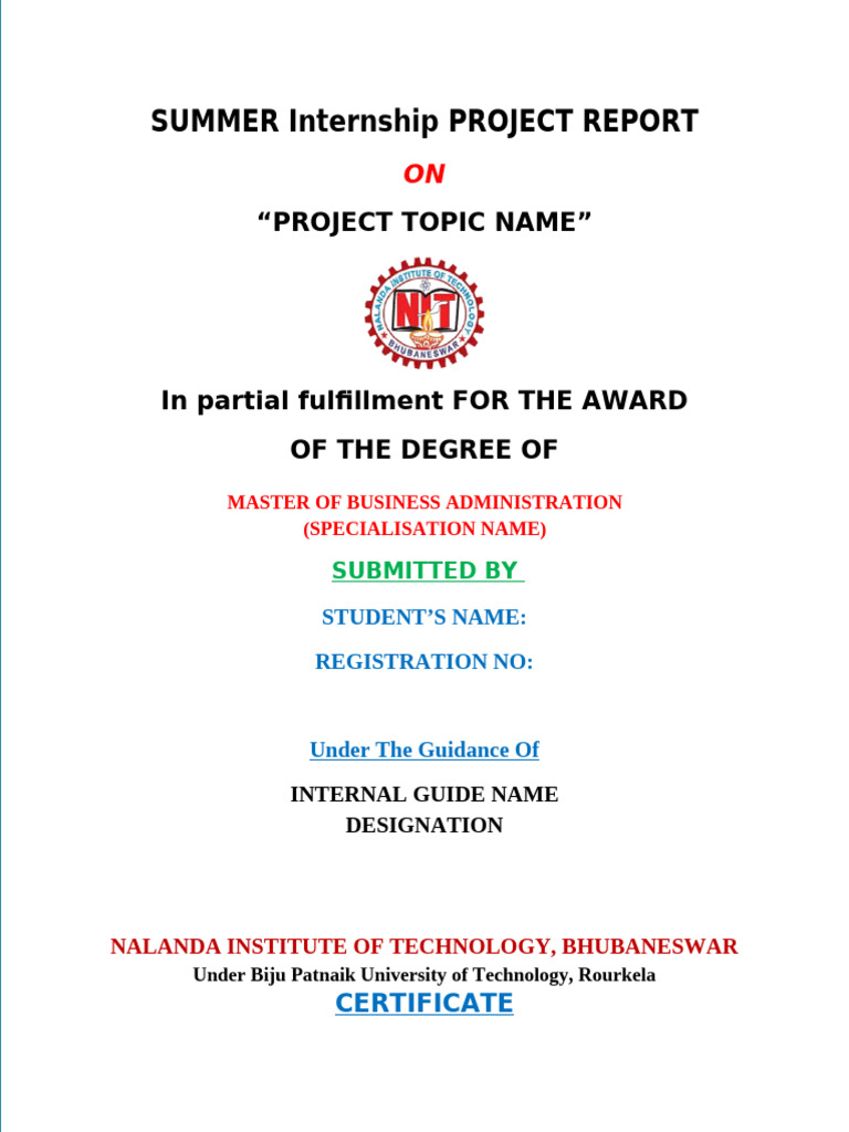 Sample- Summer Internship Project-Format-mba Department | PDF ...