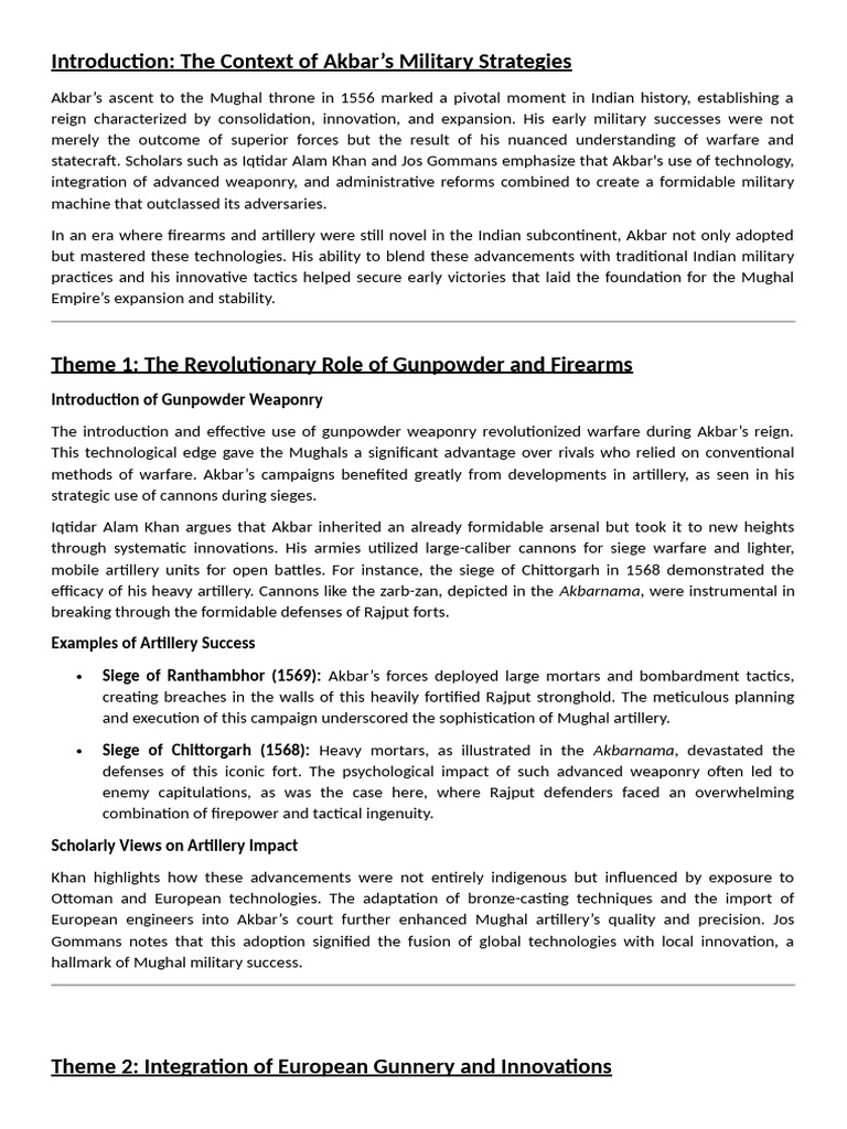 Akbar Military Tactics | PDF | Mughal Empire | Artillery