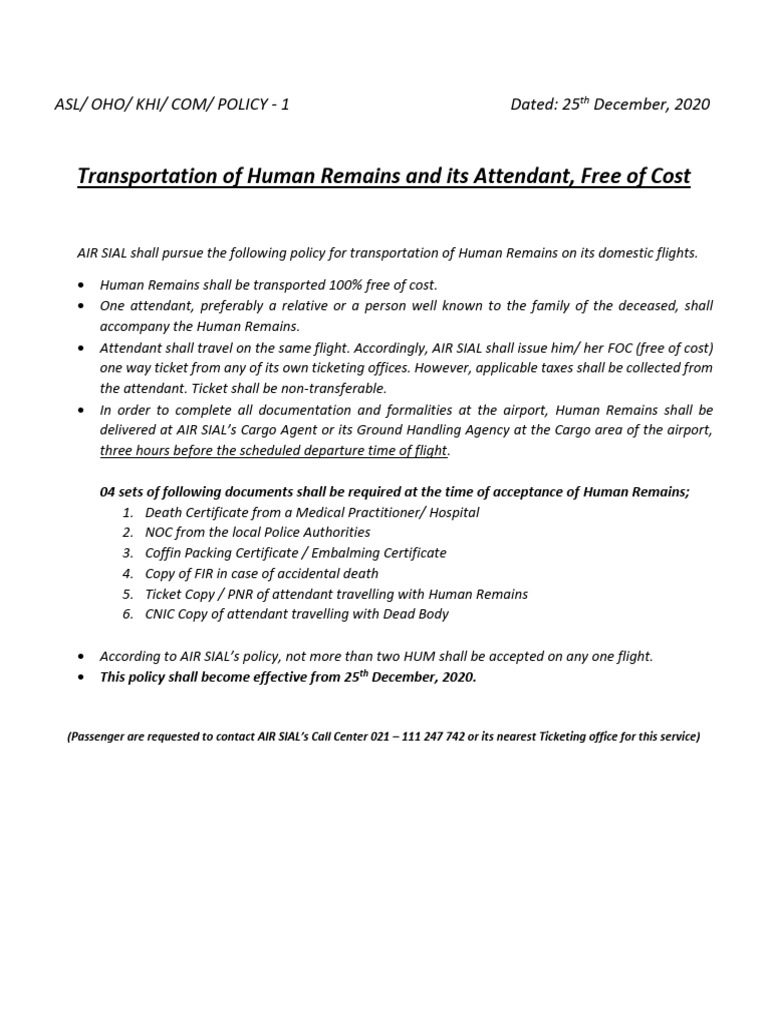 Free Transport for Human Remains | PDF