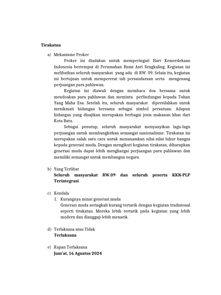 Deskripsi Proker Tirakatan | PDF