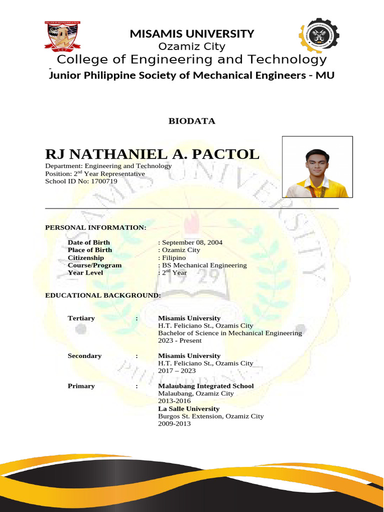 Biodata Pactol 2nd Year Rep | PDF