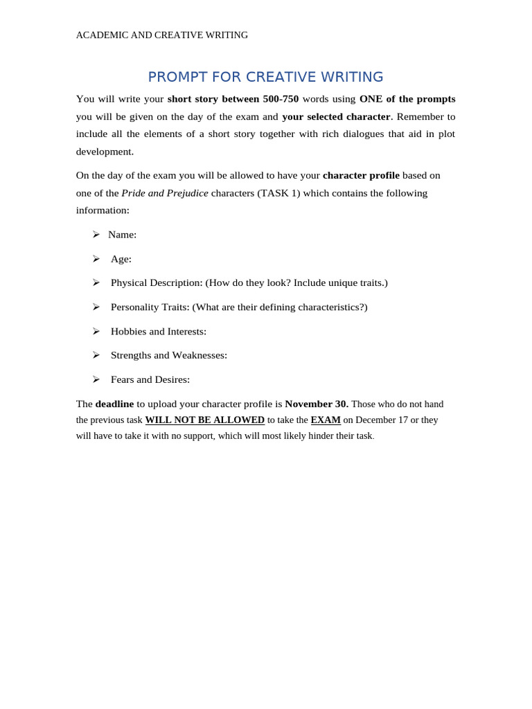 Creative Writing Exam Guide | PDF