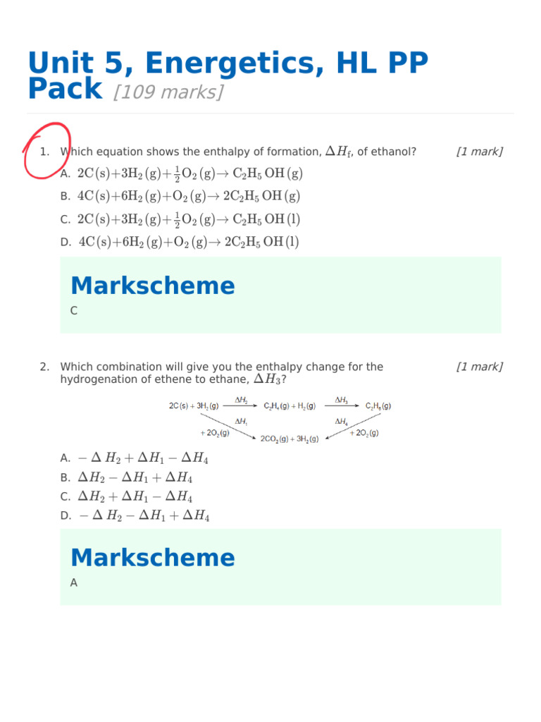 Chemistry HL Energetics Quiz | PDF | Activation Energy | Chemical Reactions