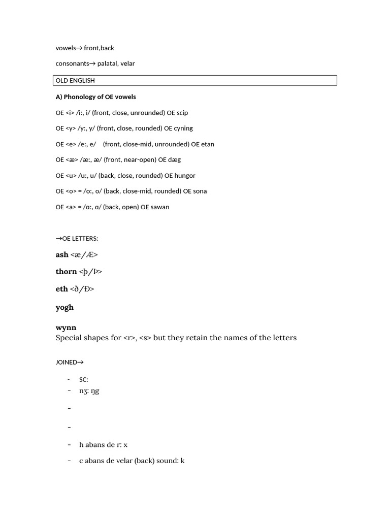 OE Phonology Theory | PDF | Consonant | Phonetics