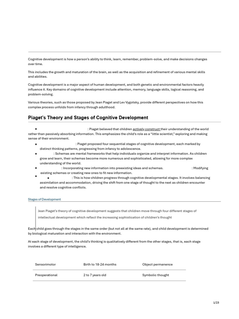 Piaget Cognitive Development | PDF | Schema (Psychology) | Cognitive ...