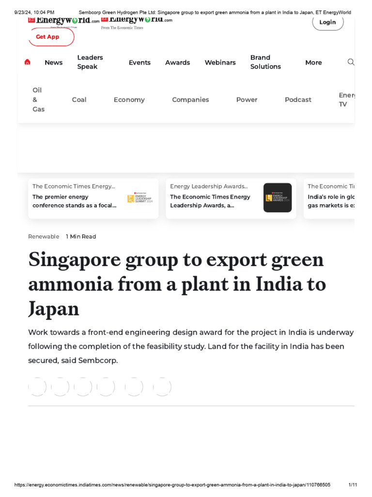 Sembcorp Green Hydrogen Pte LTD - Singapore Group To Export Green ...