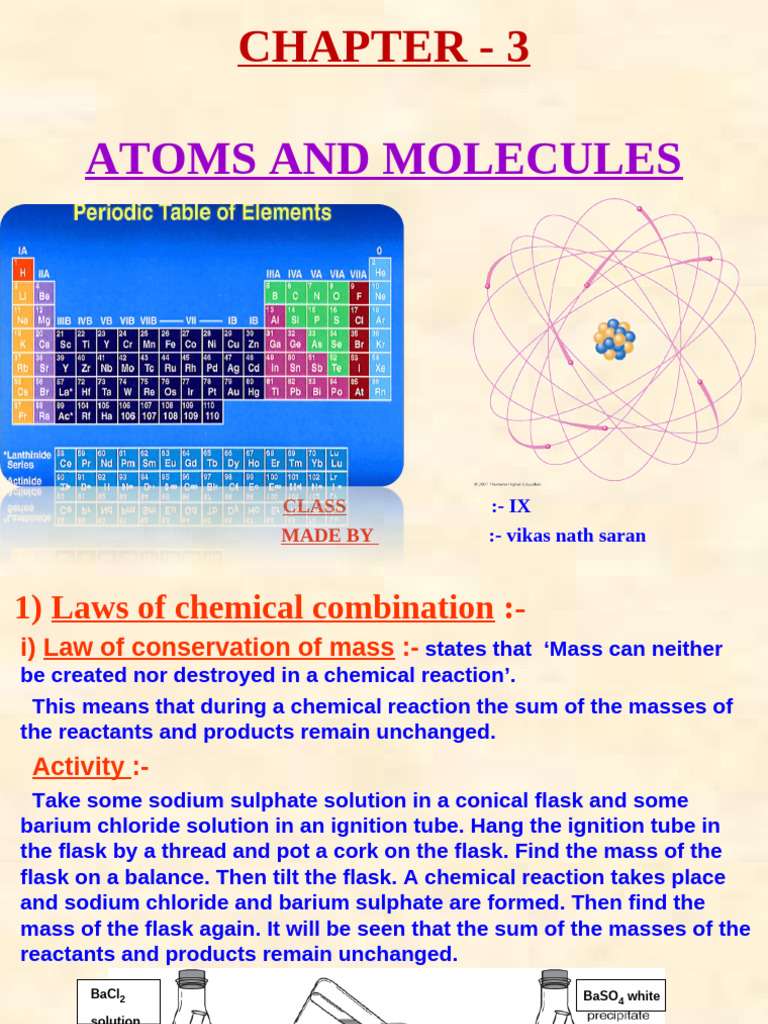 CHP 3 Atoms and Molecules | PDF | Ion | Molecules